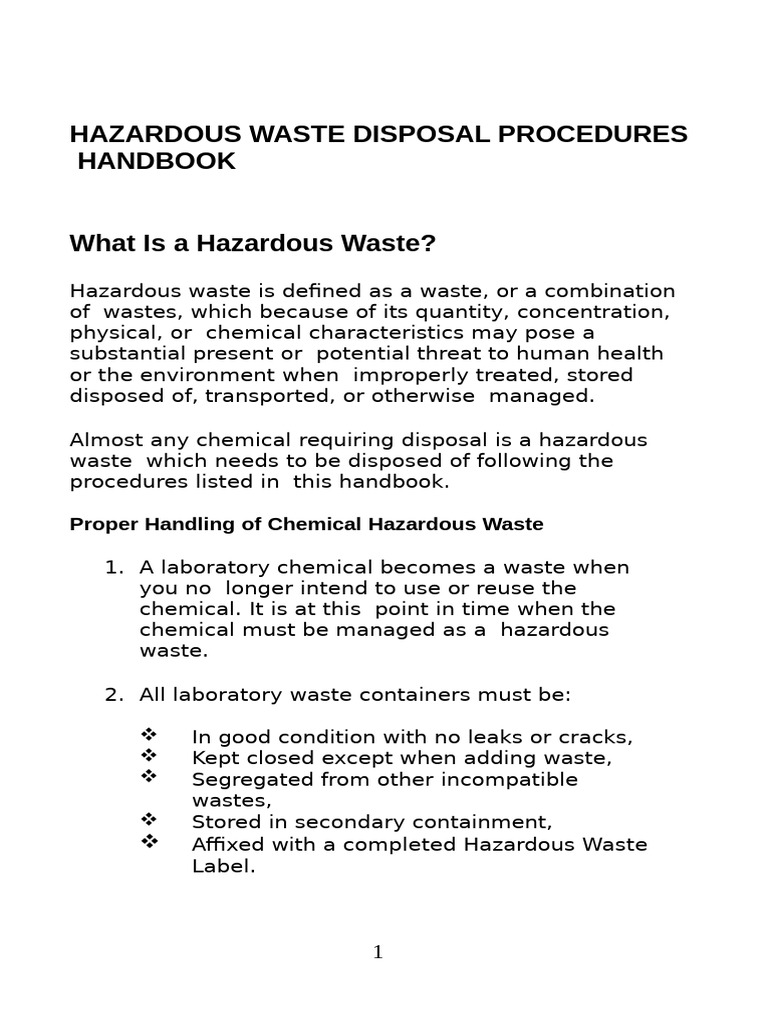 Hazardous Waste Disposal Handbook | PDF | Waste | Hazardous Waste