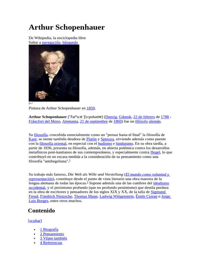 Arthur Schopenhauer | PDF | Arthur Schopenhauer | El mundo como voluntad y representación