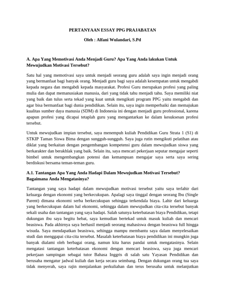 ALFANI_PERBAIKI PERTANYAAN ESSAY PPG PRAJABATAN | PDF