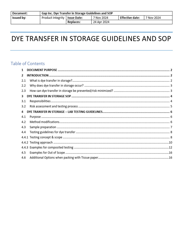 Gap Inc. Dye Transfer in Storage Guidelines and SOP NOV 24 | PDF ...