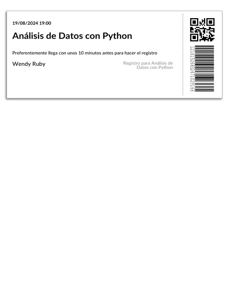 Tickets - Análisis de Datos Con Python (19 Ago. 2024 19-00-00) - Wendy Ruby | PDF