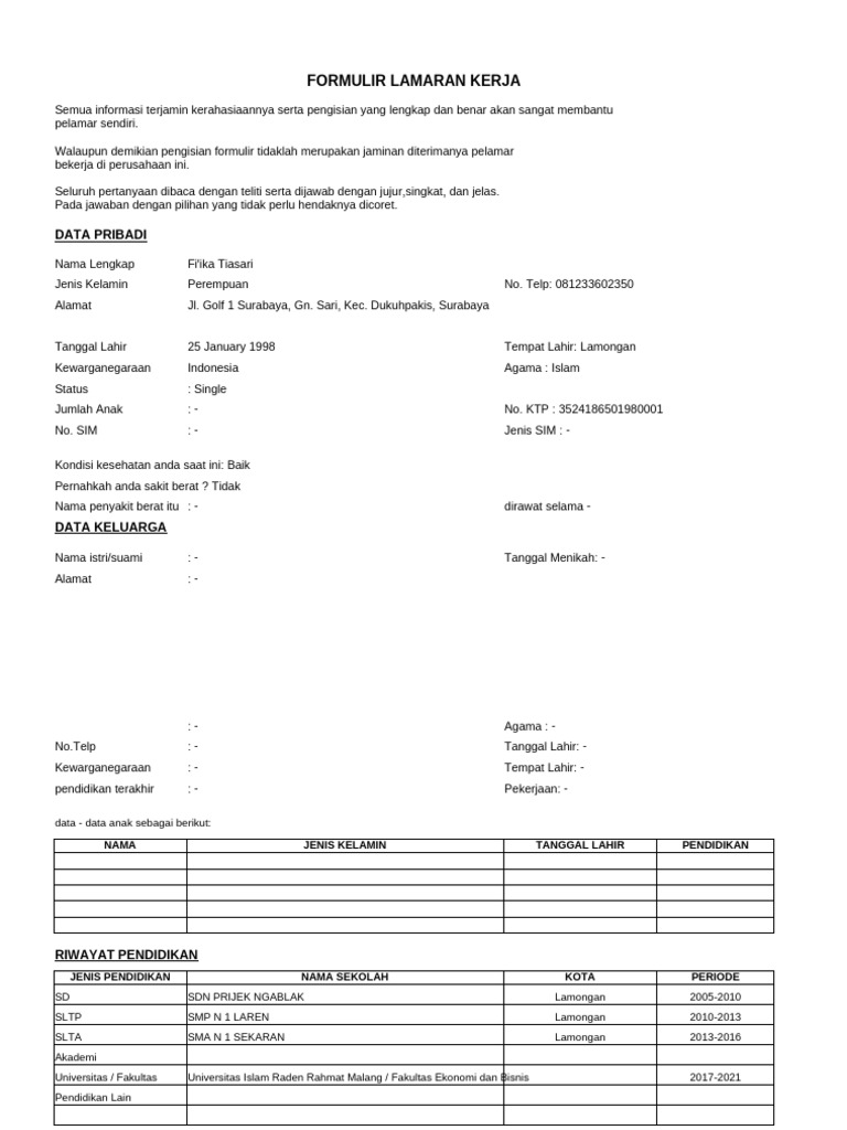 Form Lamaran Kerja | PDF
