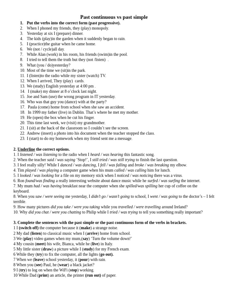 Past Continuous vs Past Simple Exercises | PDF