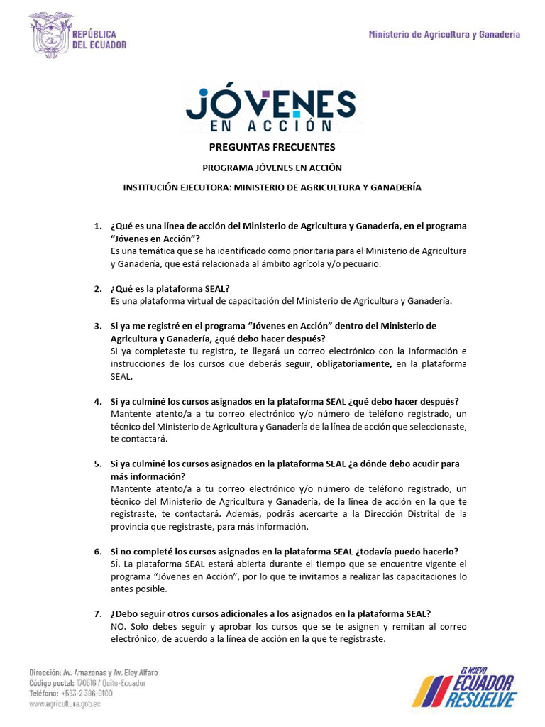 Faq Jovenes Accion Mag | PDF