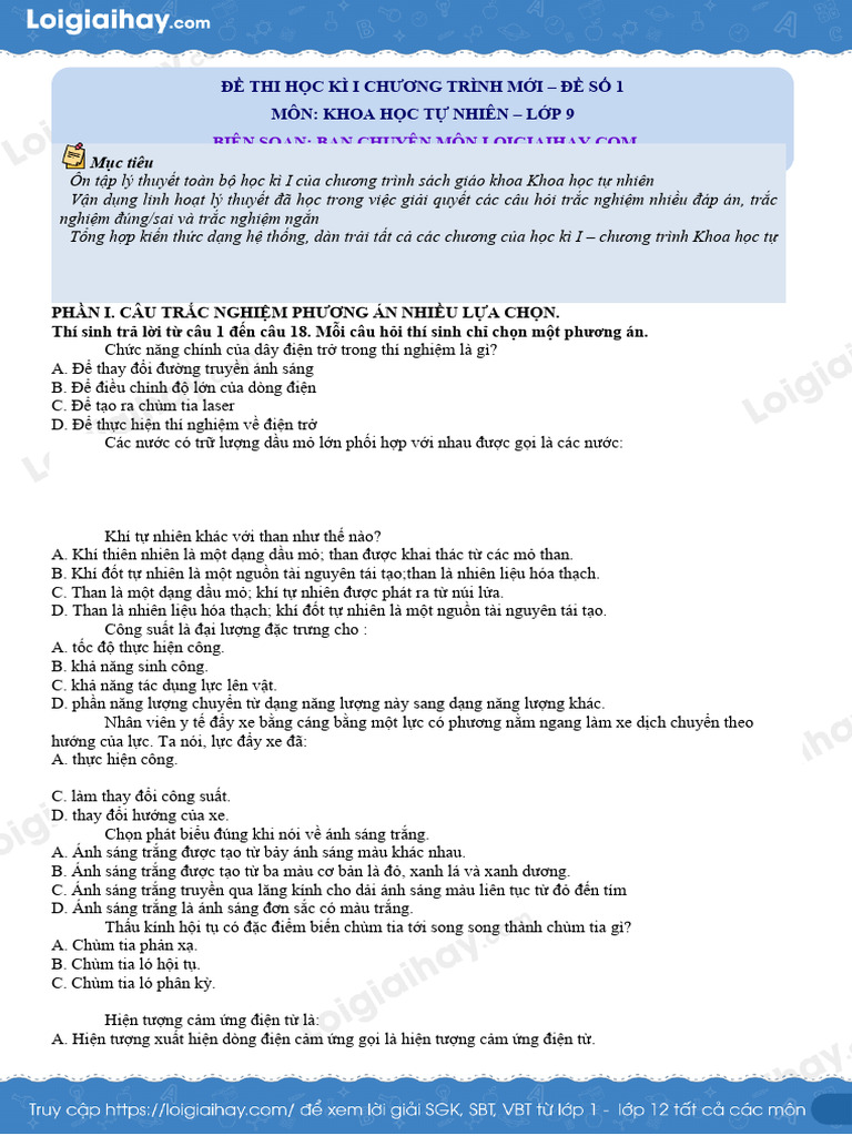 De Thi Hoc Ki 1 KHTN 9 Ket Noi Tri Thuc de So 1 1732587481 | PDF