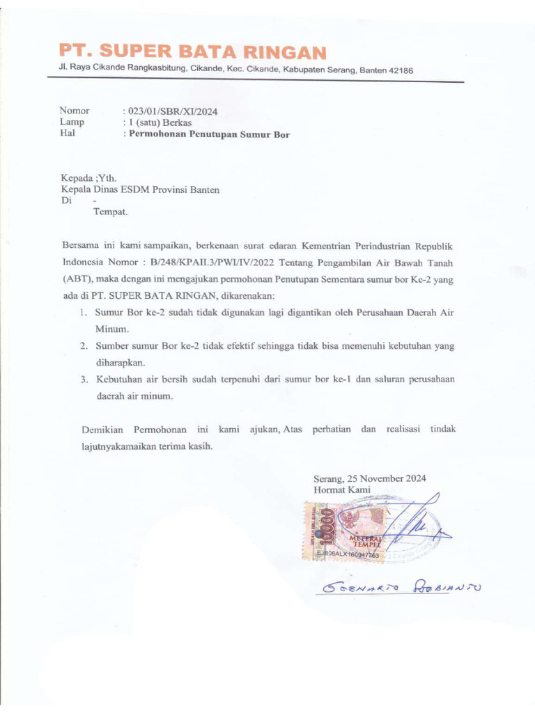 Contoh SURAT PENUTUPAN SBR PEMPROV | PDF