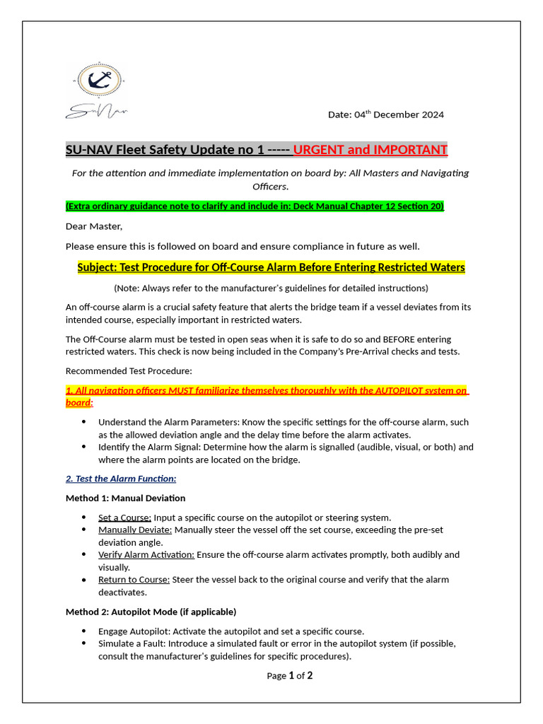 Guidance Note Test Procedure For Off Course Alarm | PDF | Navigation