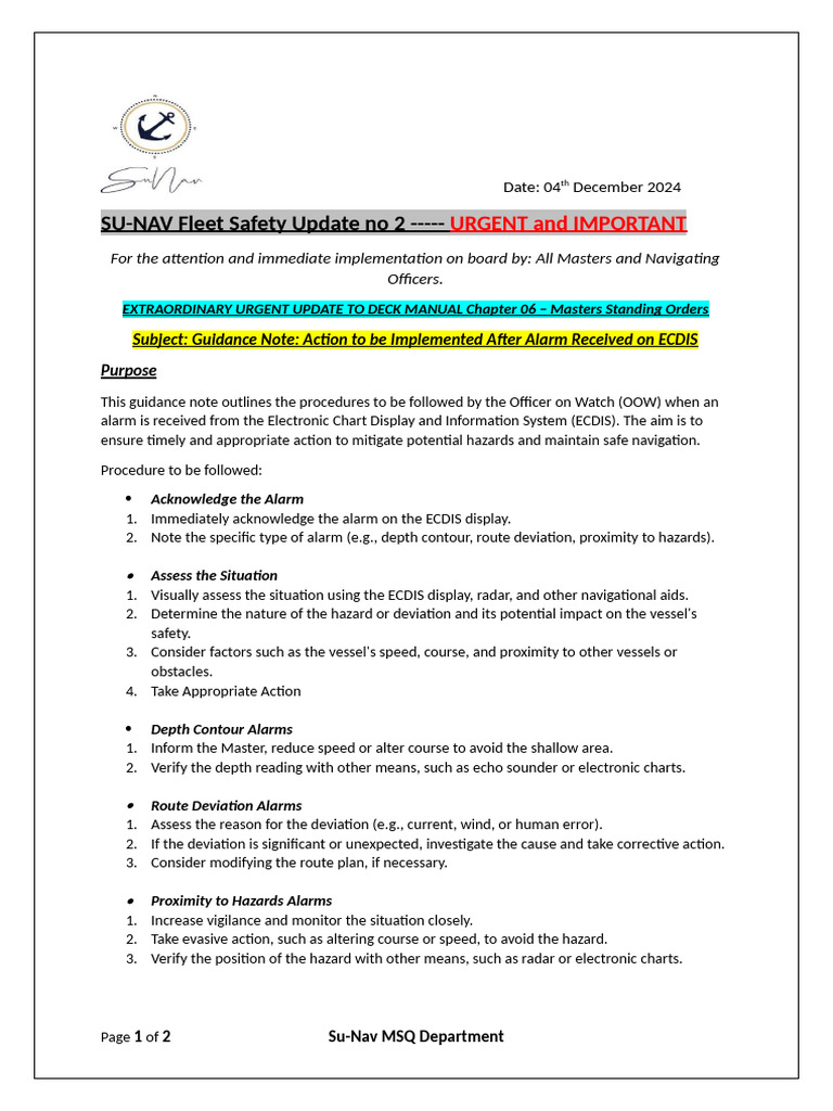 ECDIS Alarm Response Procedures | PDF | Navigation