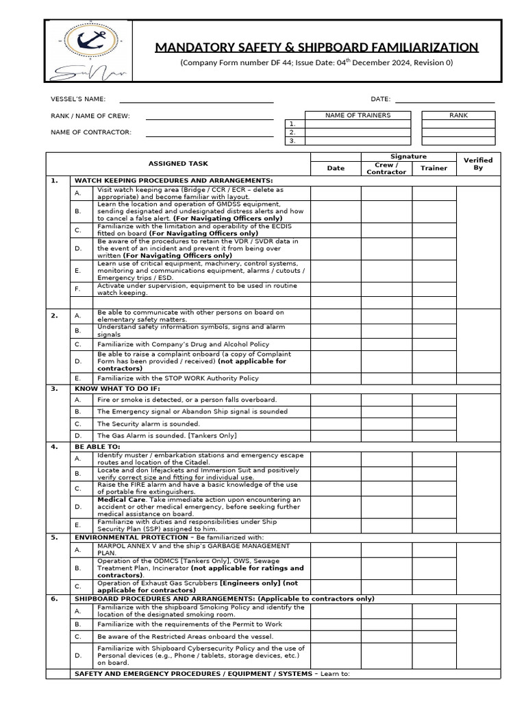 Shipboard Safety & Familiarization Guide | PDF