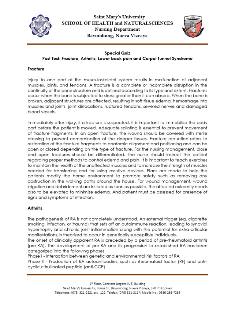 MS - Special Quiz | PDF | Arthritis | Back Pain