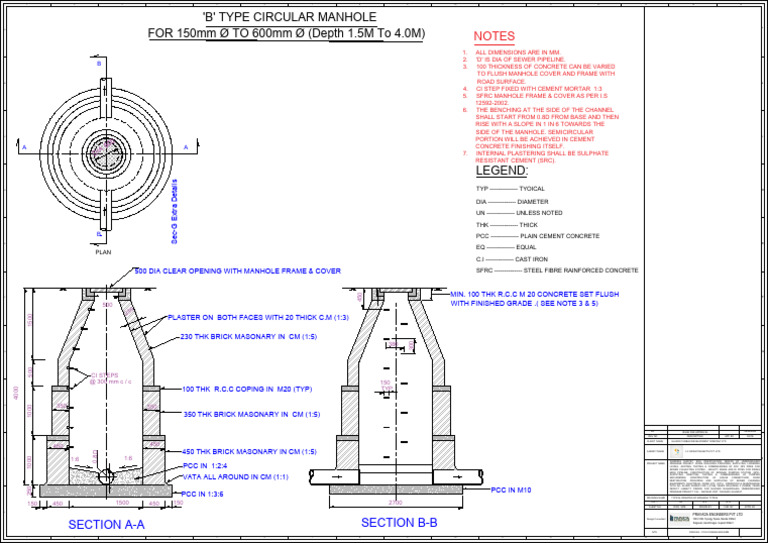 Manhole Type-B Design Drawing | PDF | Sanitary Sewer | Concrete