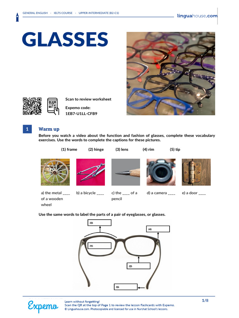 Glasses British English Teacher B2 C1 (1) | PDF | Glasses | Vocabulary