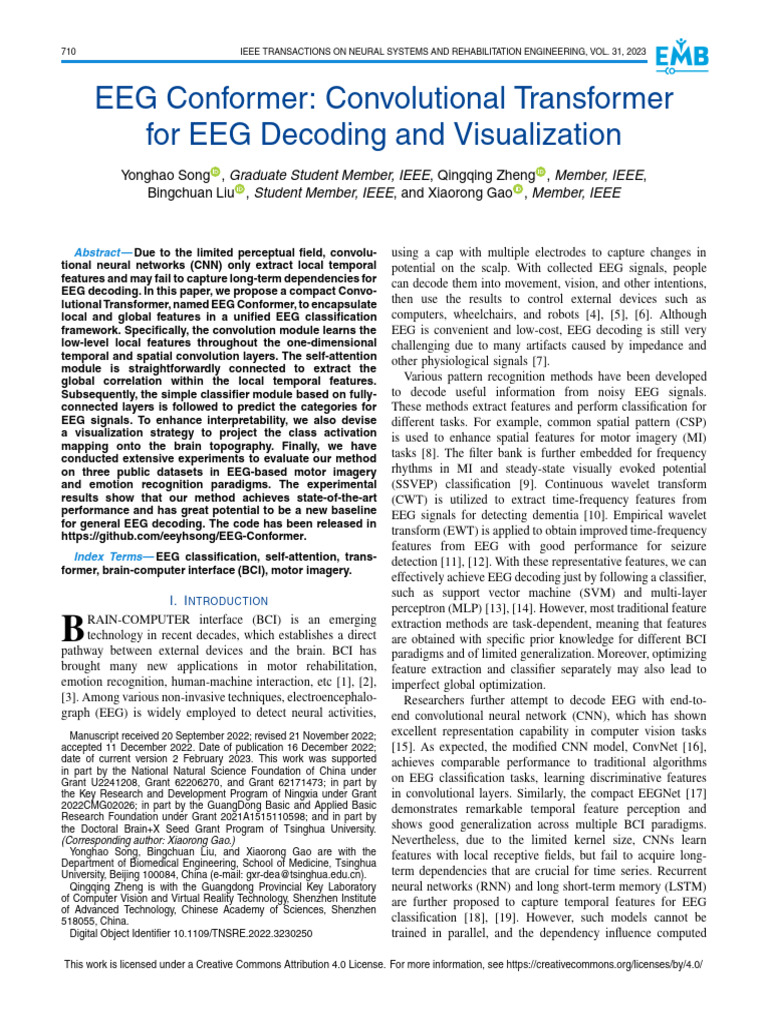 EEG Conformer Convolutional Transformer For EEG Decoding and Visualization | PDF ...