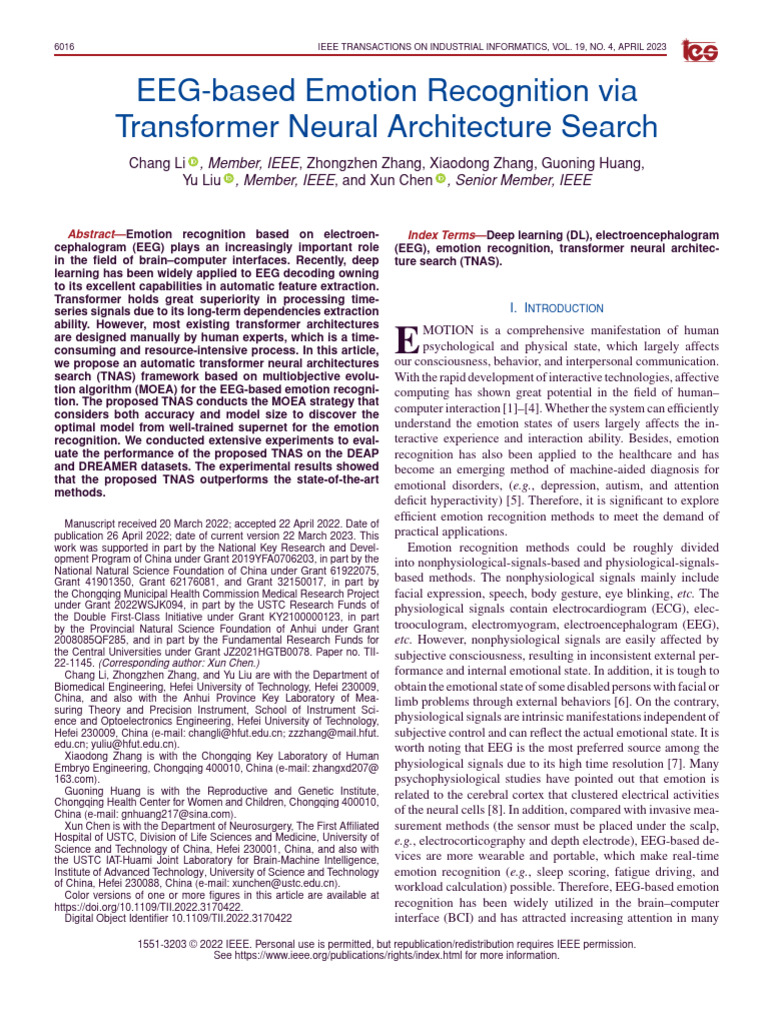 Eeg Based Emotion Recognition Via Transformer Neural Architecture Search Pdf