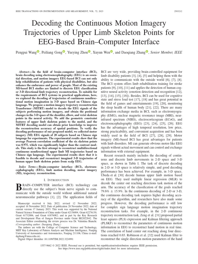 EEG-Based Upper Limb Motion Decoding | PDF | Electroencephalography