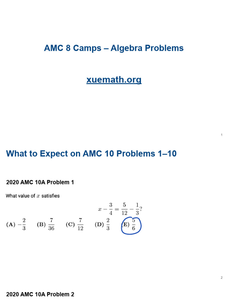 AMC 8 Algebra Problem Solutions | PDF