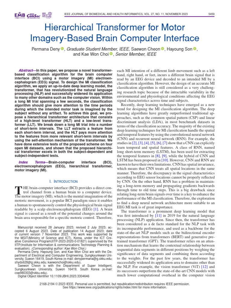 Hierarchical Transformer for Motor Imagery-Based Brain Computer Interface | PDF ...