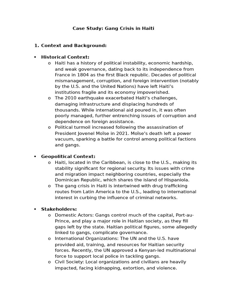 Case Study (Gang Crisis in Haiti) | PDF | Haiti | Aids