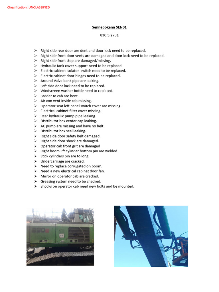 Sennebogen SEN01 Repair Checklist | PDF