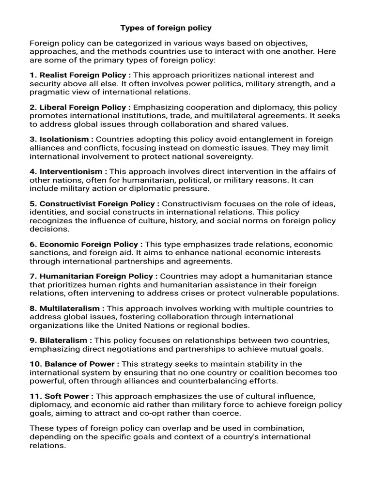 Types of Foreign Policy | PDF | Foreign Policy | International Relations