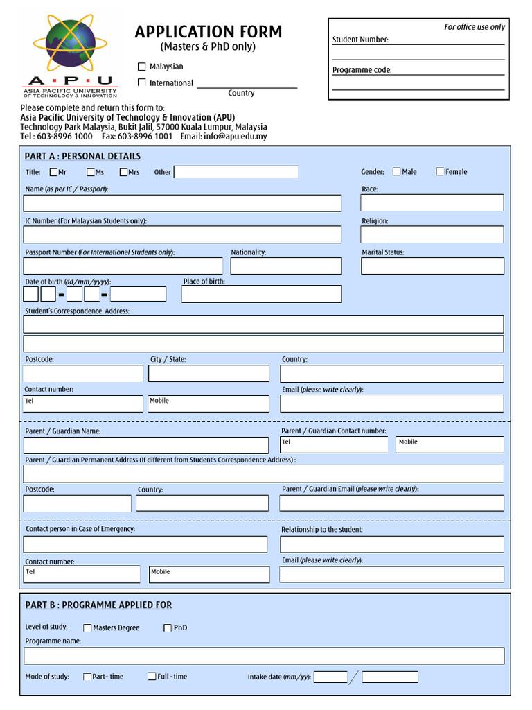 Postgraduate Application Form | PDF