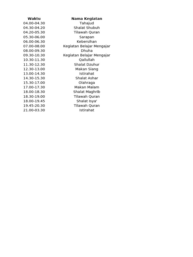 Jadwal Kegiatan Kampus MISBA | PDF