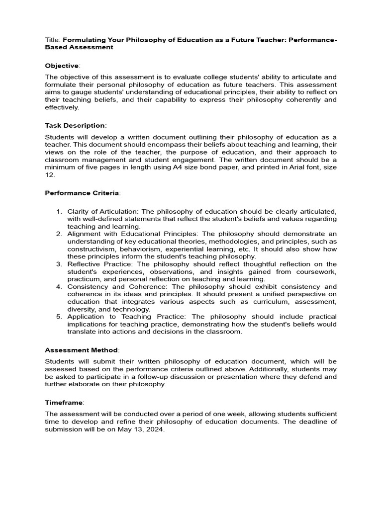 Final Examination (PBA) | PDF | Philosophy Of Education | Reflective ...