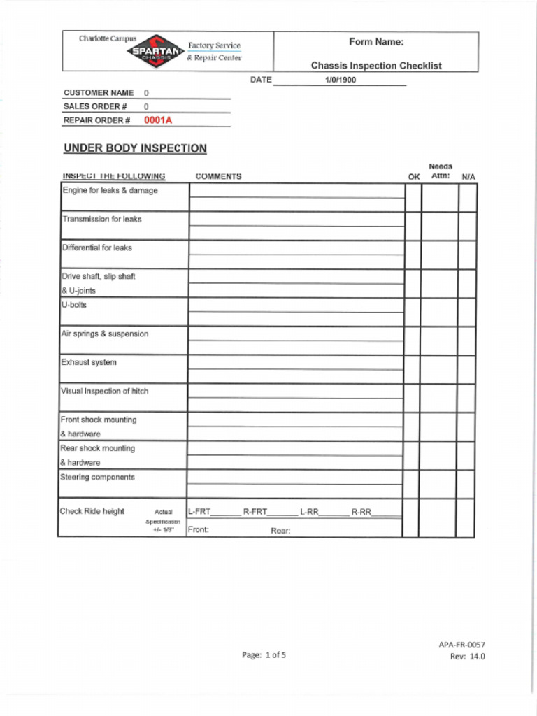 Spartan Factory Inspection Checklist | PDF
