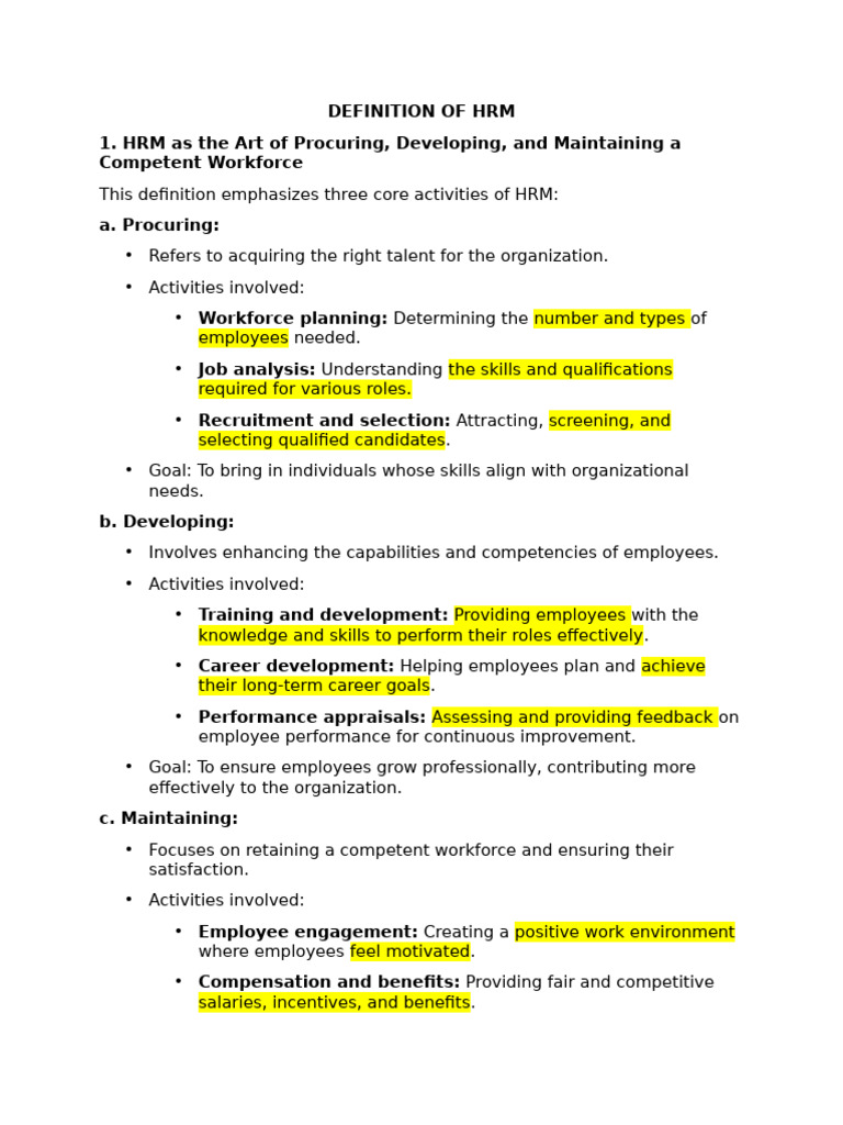 DEFINITION OF HRM | PDF | Human Resource Management | Employment