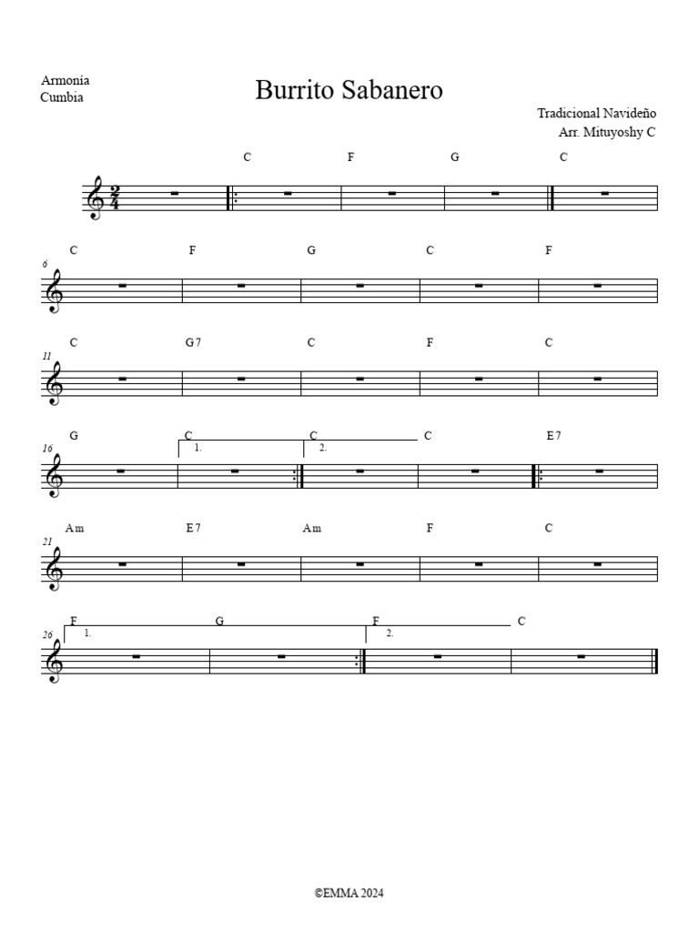 Burrito Sabanero - Guitarra, Ukelele y Piano | PDF