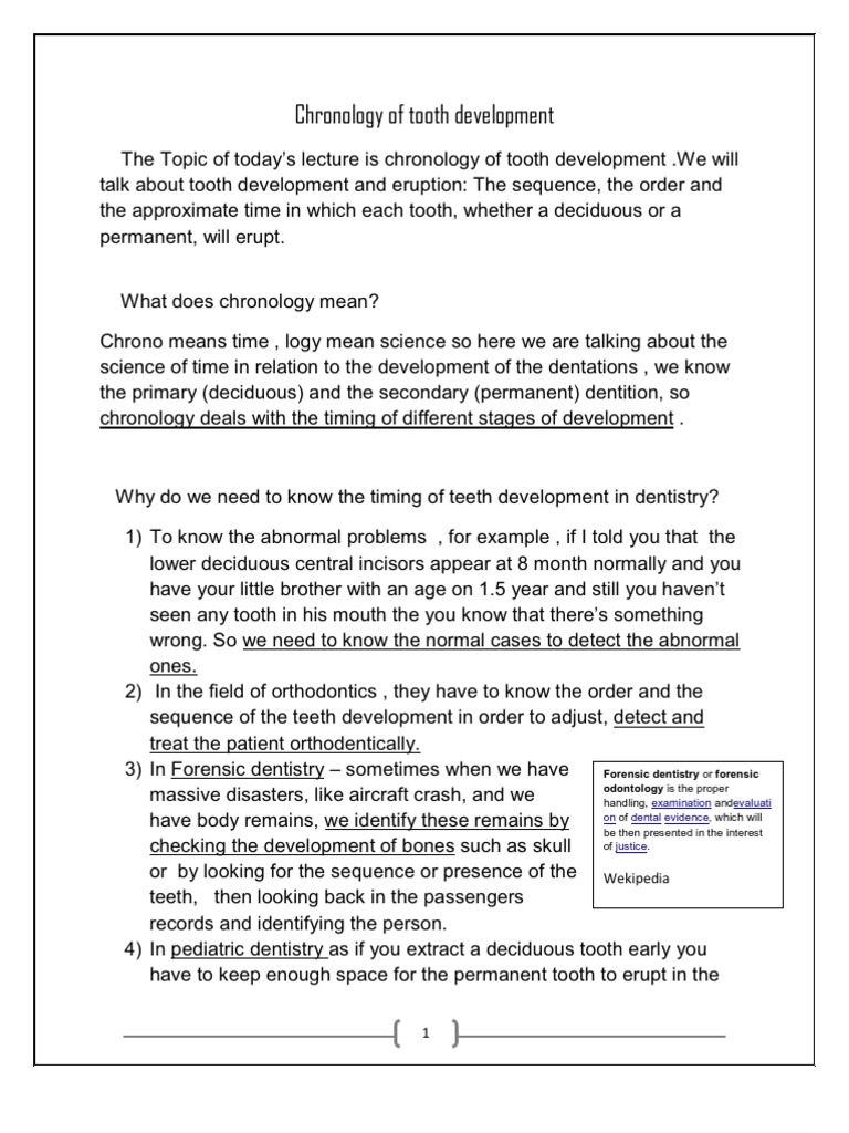 Chronology of Tooth Development | PDF | Tooth | Human Tooth