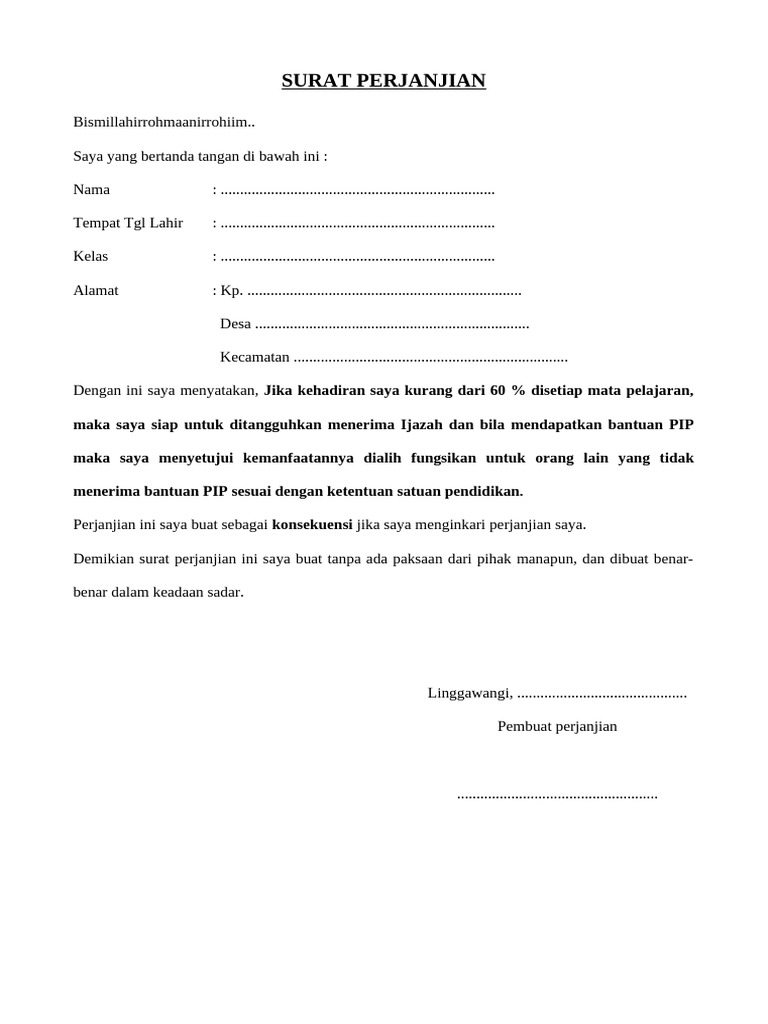 SURAT PERJANJIAN SISWA | PDF