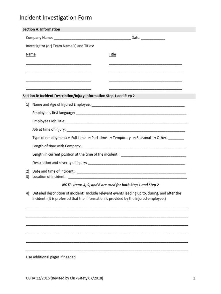 OSHA Incident Investigation Form | PDF