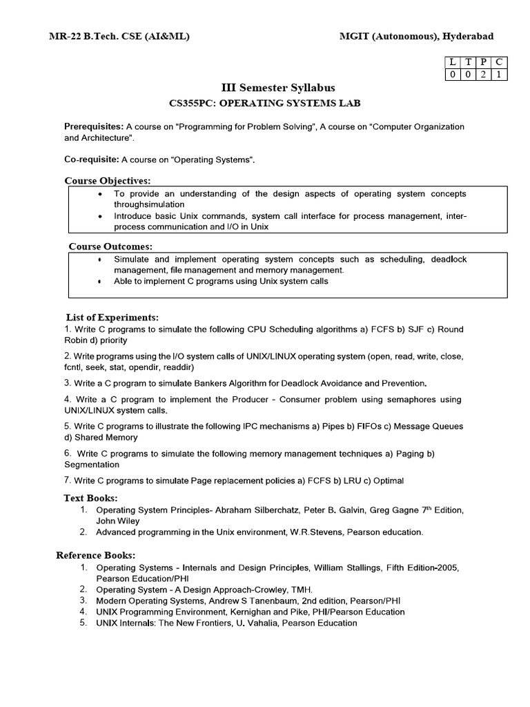 Os Lab Syllabus | PDF
