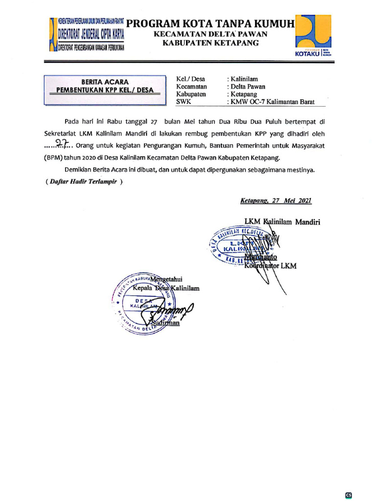 BA Pembentukan KPP Kalinilam+DH 2021 | PDF