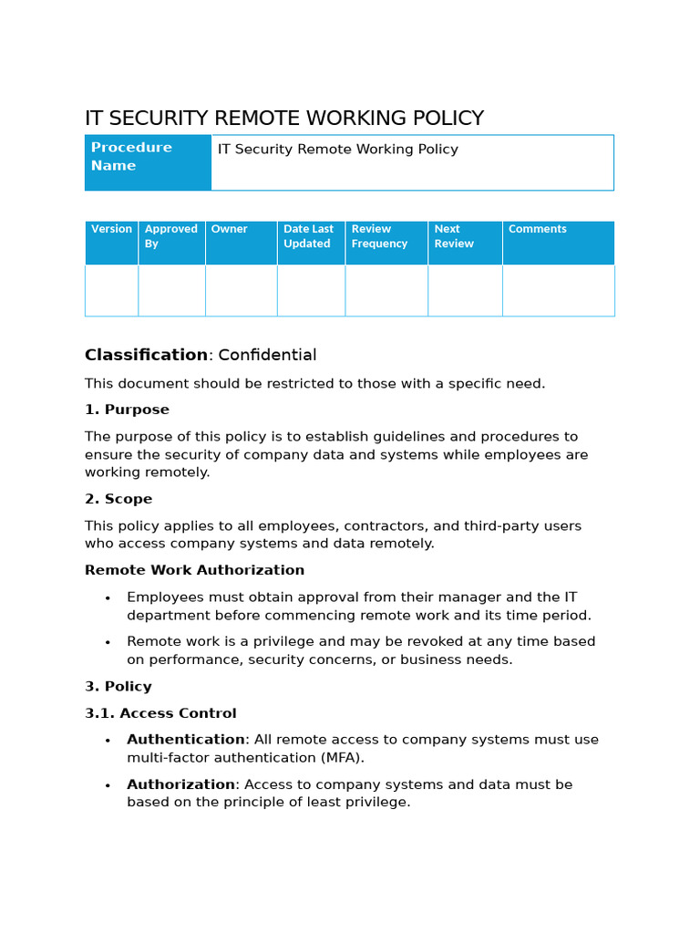 IT Security Remote Working Policy | PDF | Computer Security | Security