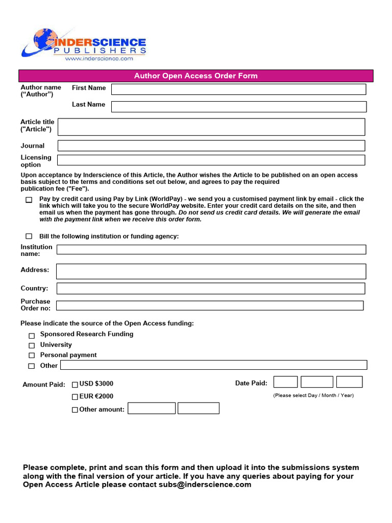 Inderscience Open Access Order Form | PDF | Creative Commons License ...
