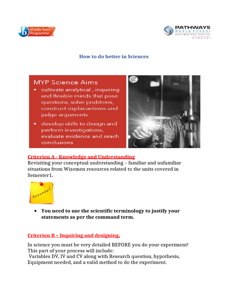 MYP Science: Improving Inquiry Skills | PDF | Science | Experiment