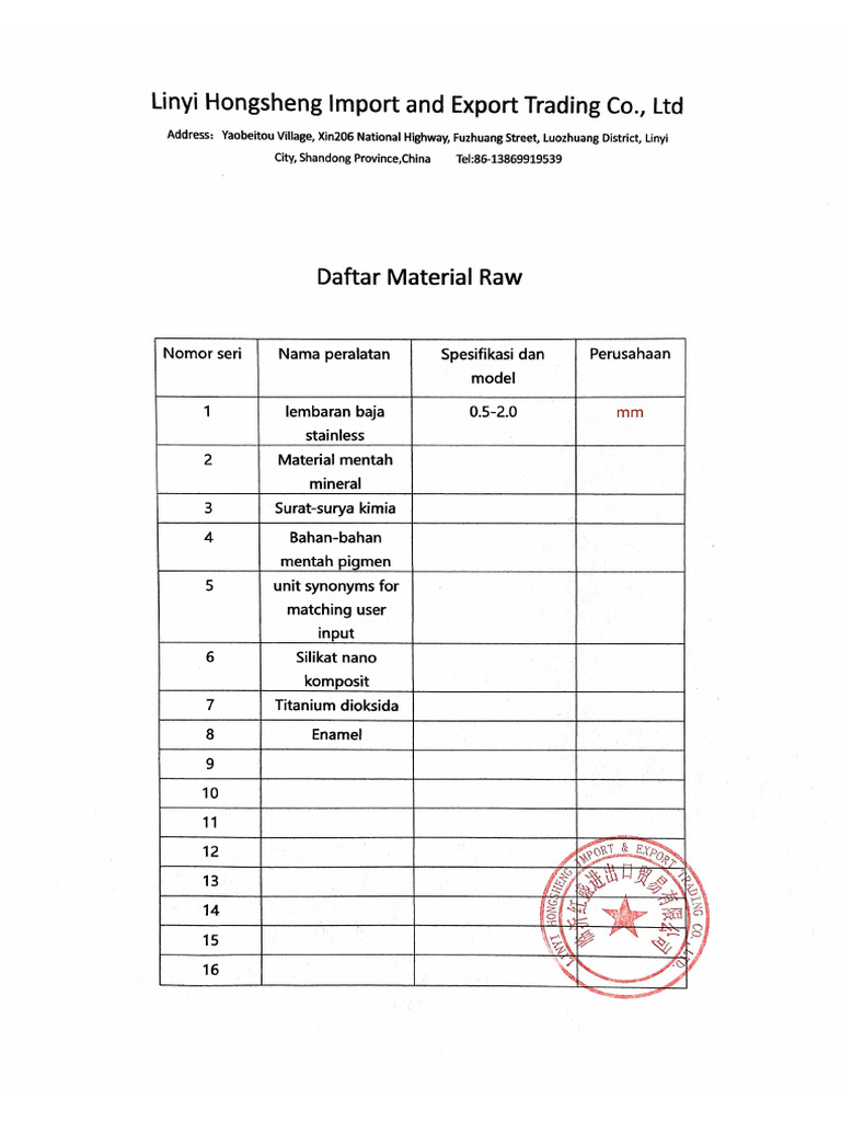 Daftar Material Raw | PDF