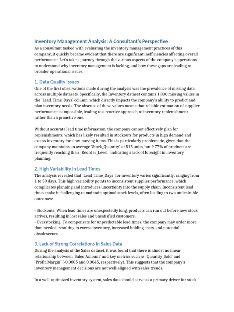 Inventory_Management_Analysis | PDF | Inventory | Supply Chain