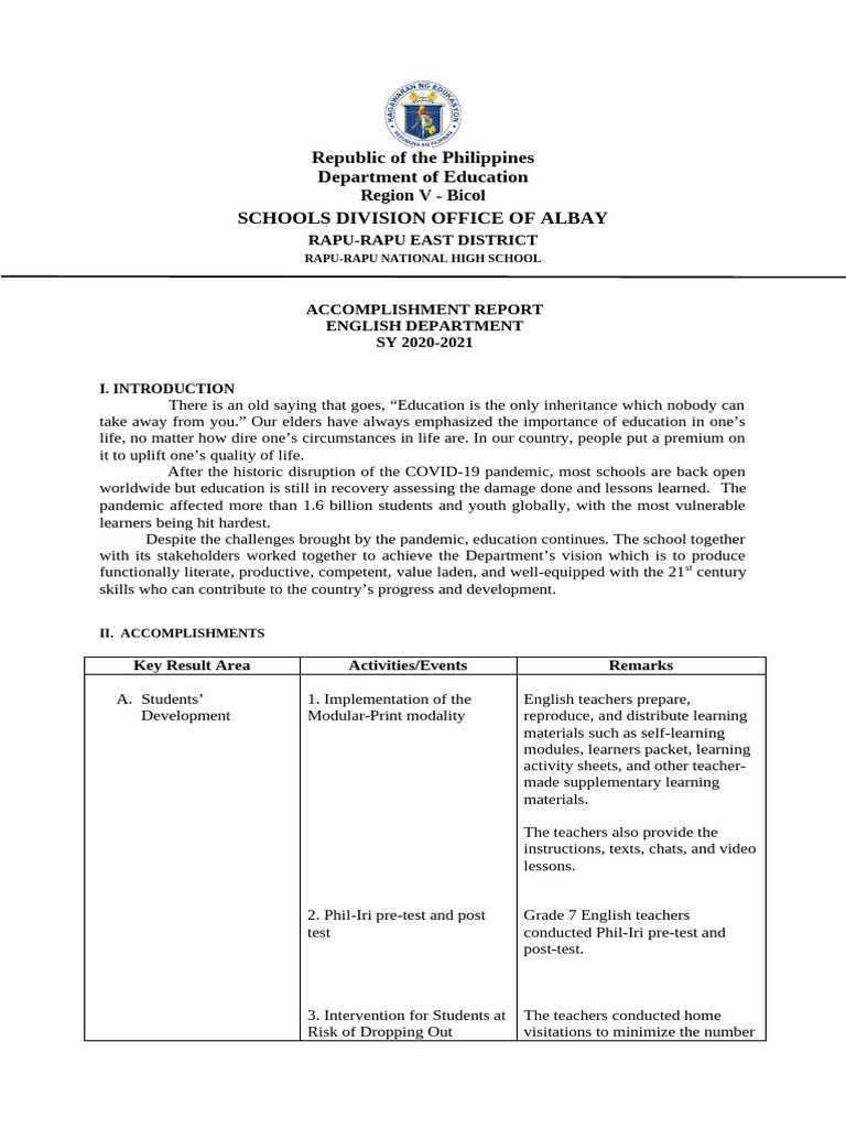 2020-2021 Accomp Report | PDF | Learning | Teachers