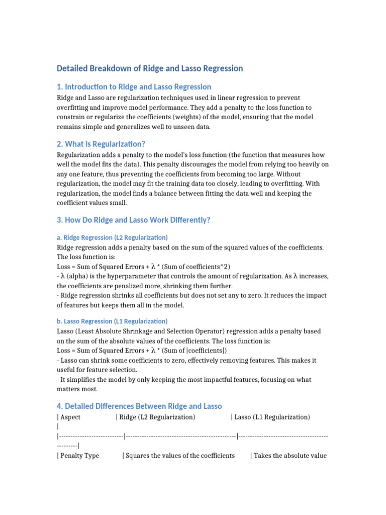 Detailed Breakdown Ridge Lasso | PDF | Statistical Theory | Mathematical And Quantitative ...