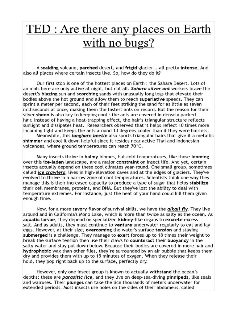TED Are There Any Places On Earth With No Bugs | PDF | Pinniped | Water