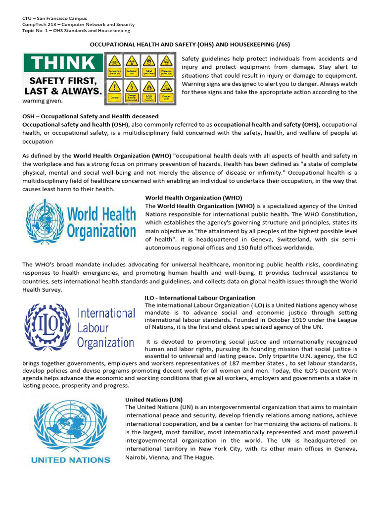 CompTech 122 Topic No.1 OHS Standards and Housekeeping | PDF | Electrostatic Discharge ...