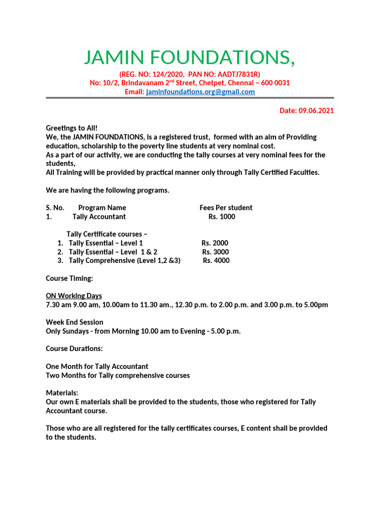 Jamin Foundations Preposal | PDF | Accountant