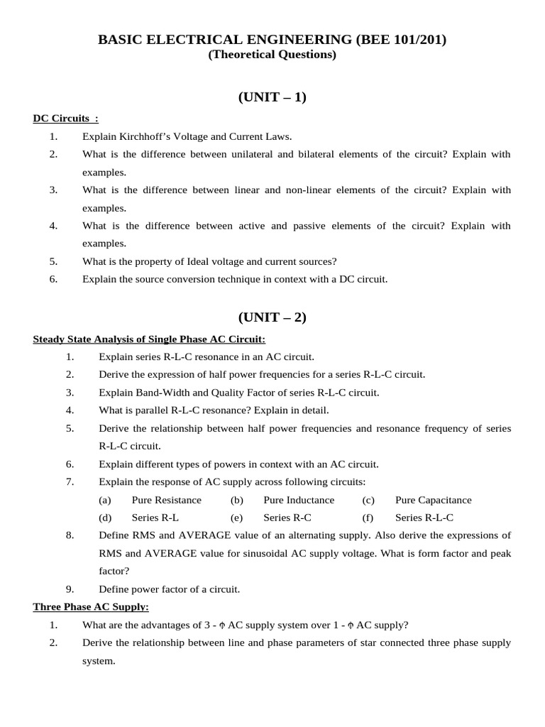 Electrical Engineering Question Bank | PDF | Electrical Network | Electric Motor