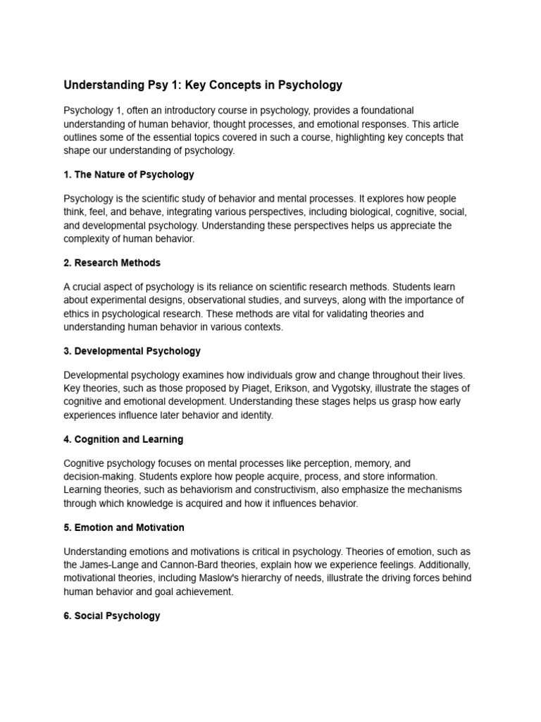 Understanding Key Concepts in Psychology 1 | PDF | Psychology | Cognition