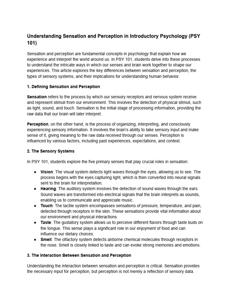 Sensation vs. Perception in Psychology | PDF | Perception | Senses