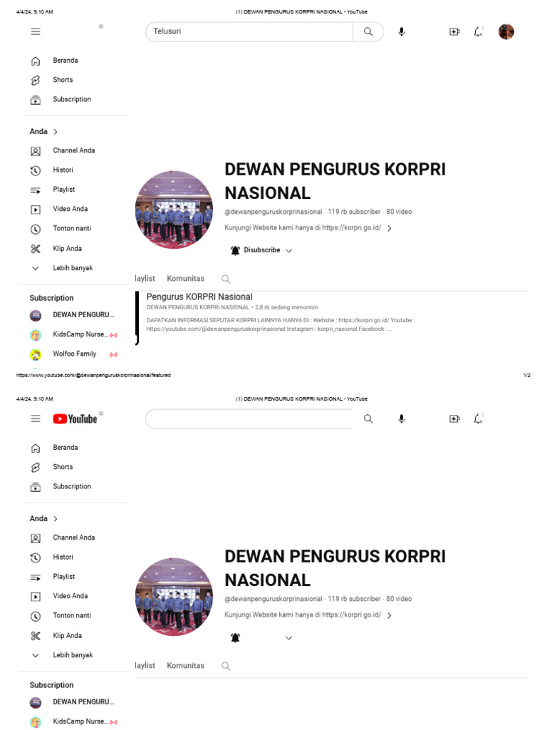 (1) Dewan Pengurus Korpri Nasional - Youtube | PDF