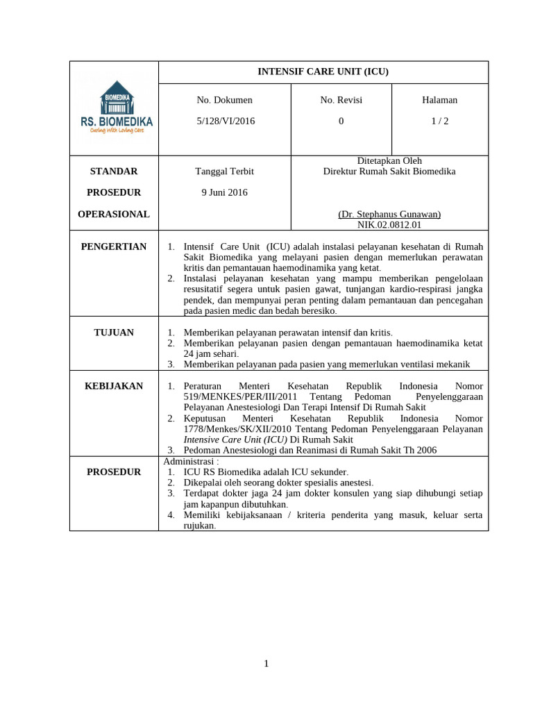 Spo Intensive Care Unit (Icu) | PDF